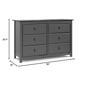 Storkcraft Kenton 6 Drawer Double Dresser (Gray) – Dresser for Kids Bedroom, Nursery Dresser Organizer, Chest of Drawers for Bedroom with 6 Drawers, Universal Design for Children’s Bedroom
