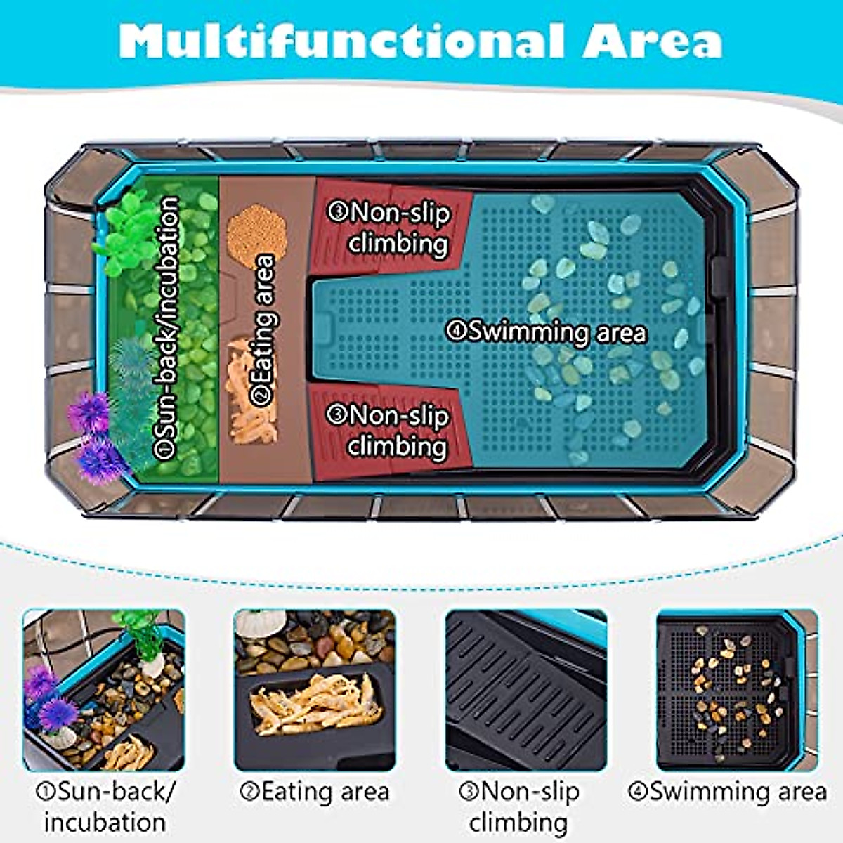 Turtle Tank Kit Turtle Aquarium with High Fence to Prevent Escape ,Large Turtle Habitat Tank Kit with Water Filter and Multi Filter Mater to Provide a Water Bath for The Turtle, Easy to Change Water