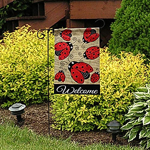 Ladybug Gathering Burlap Spring Garden Flag Welcome 12.5" x 18" Briarwood Lane