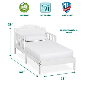 Dream On Me Sydney Toddler Bed in White, Greenguard Gold Certified, JPMA Certified, Low To Floor Design, Non-Toxic Finish, Safety Rails, Made Of Pinewood