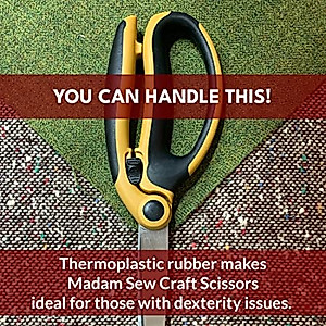 Madam Sew Spring Loaded Scissors, All Purpose Heavy-Duty 9.5” Fabric Scissors Sewing Shears with Precision-Ground Blades, Slide Lock Mechanism and Soft, Anti-Slip TPU Grips for Right or Left Hand