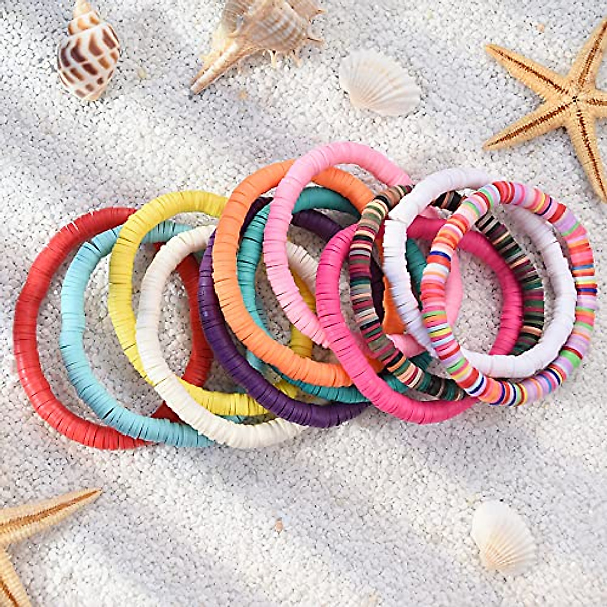 HYHONEY 12pcs Heishi Bracelet Cute Bracelets Clay Bead Bracelet Bracelets Set Stack Vinyl Disc Bead Surfer Stretch Bracelets Summer Beach Bracelet Bracelets For Women
