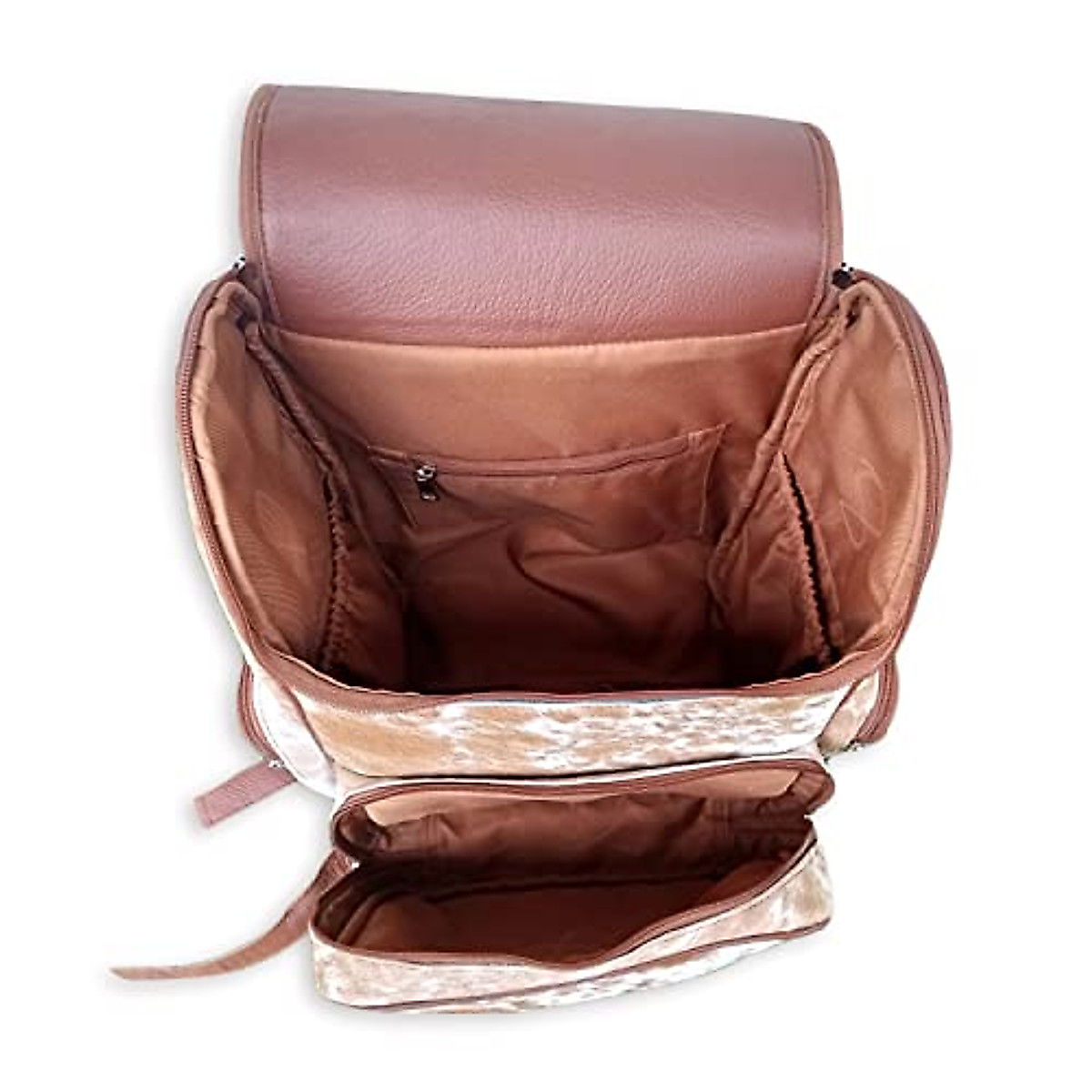 Real Cowhide Backpack Bag Cowhide Diaper Bag Travel Daypack Bag Hold all Backpack Multi Pockets | Brown and White Backpack Bag