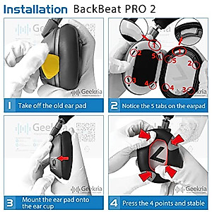 Geekria QuickFit Protein Leather Replacement Ear Pads for Plantronics BackBeat PRO 2, BackBeat PRO 2 Special Edition, Voyager 8200 UC, Headphones Earpads, Ear Cushion Repair Parts (White/Red)