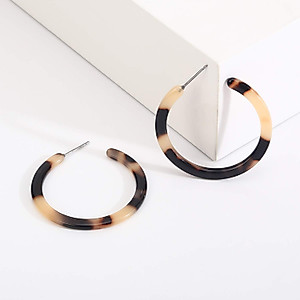 BaubleStar Tortoise Shell Resin Hoop Earrings Acrylic Round Circle Dangle Blond Amber Ear Drops Fashion Jewelry for Women