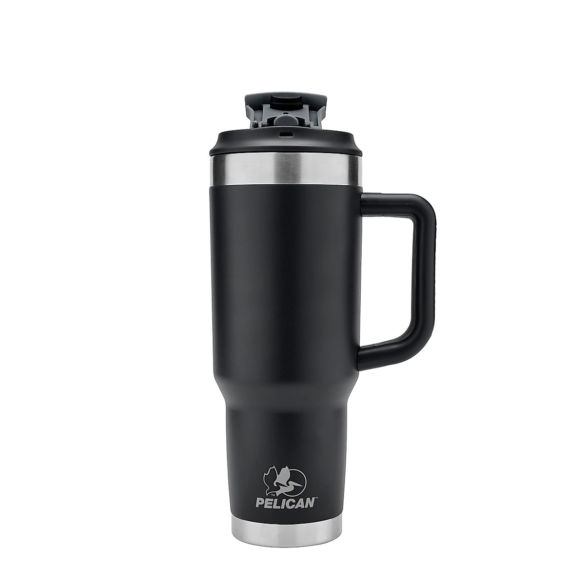 HydrationHub USA Pelican Porter™ Dual - 40 oz. Dual Lid, Recycled Double Wall Stainless Steel Travel Tumbler, Jet Black
