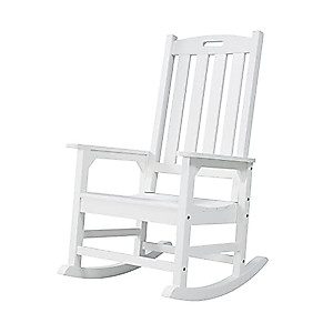 Psilvam Patio Rocking Chair, Poly Lumber Porch Rocker with High Back, 350Lbs Support Rocking Chairs for Both Outdoor and Indoor, Poly Rocker Chair Looks Like Real Wood (White)