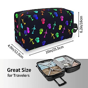 Women Lightweight Makeup Bag Pouch Compatible with Colorful Trippy Mushrooms Toiletry Bag, Funny Travel Cosmetic Bag Portable Bag with Zip for Office College