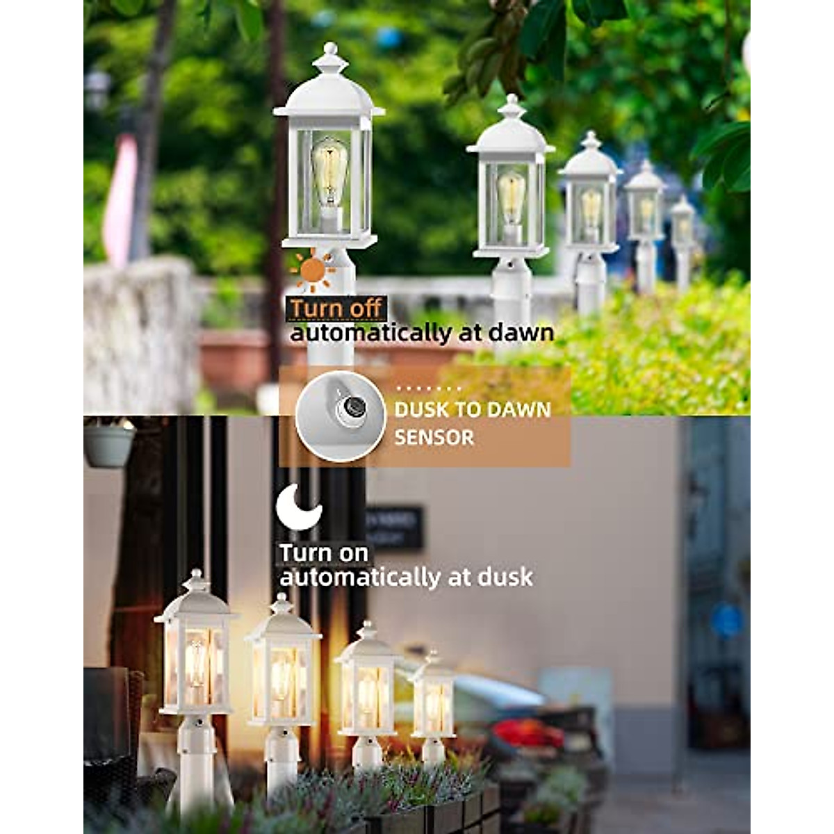 FEMILA Dusk to Dawn Outdoor Post Light, Waterproof Pole Lantern Light Fixture, Exterior Lamp Posts Outdoor Lighting for Garden Patio Yard Pathway Driveway, Seeded Glass Panel, 4FD54P-PC WH