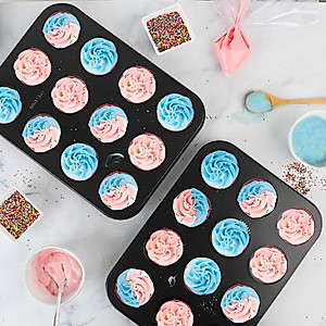 Non-Stick Bakeware 12 Cup Muffin Pan, Set of 2, Heavy Duty & Easy Release Cupcake Baking Pan