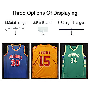 Tieeqe Jersey Frame Display Case - Lockable Shadow Box with 2 Wall Hangers and 98% UV Resistant Acrylic - Black Wood