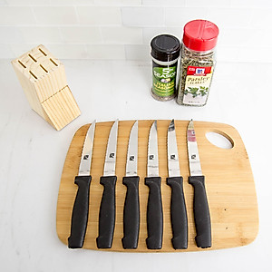 Home Basics 6 Piece Stainless Steel Knife Set with Wooden Block, Non Slip Handles, Black