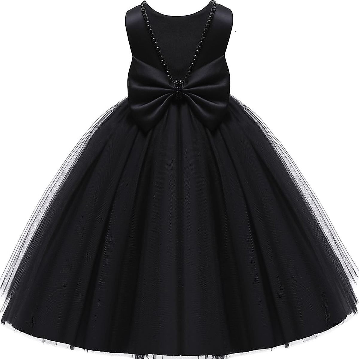 Baby Flower Girl Party Wedding Black Dress, Sleeveless Floor Length Tutu Tulle Dance Gown 12 Months 1st Birthday