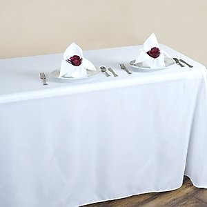 TABLECLOTHSFACTORY Round Corner Polyester Rectangle Tablecloths 90" x 132" - White