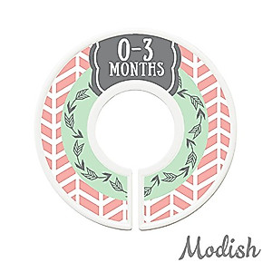 Modish Labels Baby Clothes Size Dividers, Baby Closet Organizers, Closet Size Dividers, Baby Closet Organizers, Clothes Organizer, Girl, Woodland, Arrows, Nordic, Boho, Pink, Mint, Gray (Baby)