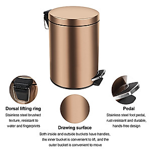 DAMGOLOZA Stainless Steel Step Trash Can - 2.1 Gallon with Soft-Close Lid - Hands-Free Foot Pedal Bin for Kitchen and Bathroom - Gold