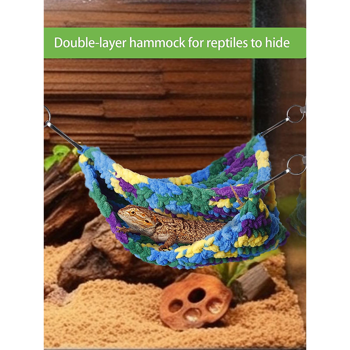 Double-Layered Reptile Hammock - Soft Bearded Dragon Hammock Swing Hanging Bed with Strong Suction Cups & Hooks, for Lizard Gecko Chameleon Small Reptiles, Triangular