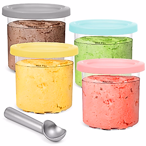 Bitinfc Creami Pint Containers Replacement for Ninja Creami Pints and Lids - 4 Pack, Creami Pints Cup Compatible with Ninja NC301, NC300, NC299AMZ Series Ice Cream Maker, 16oz