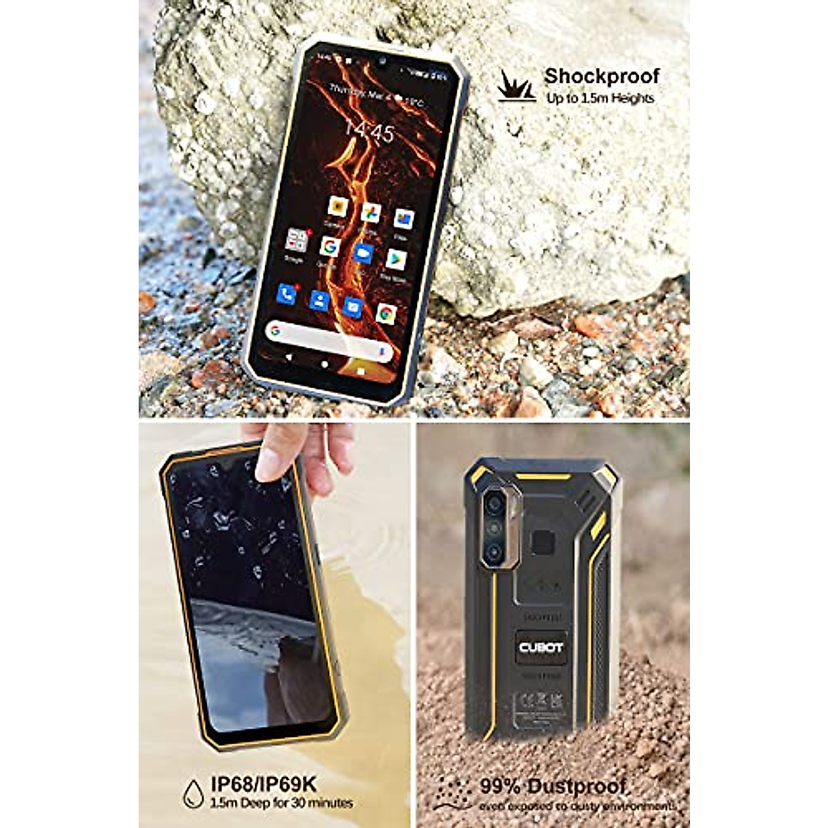CUBOT Rugged Smartphone, King Kong Rugged Cell Phone, 4GB+64GB, 48MP Camera, Android 11 Phone, 6.1” HD+ Screen, 5000mAh Battery, 4G Dual SIM Phones, IP68 Waterproof Cell Phone, Face ID, Orange