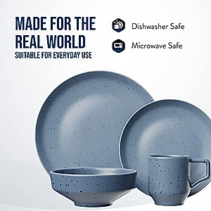 American Atelier Reactive 4-Piece Stoneware Place Setting | Coffee Mug, Bowl, Plate Set | Kitchenware | Stoneware Dinnerware Set | Microwave, Dishwasher Safe | Service for 1 (Blue)