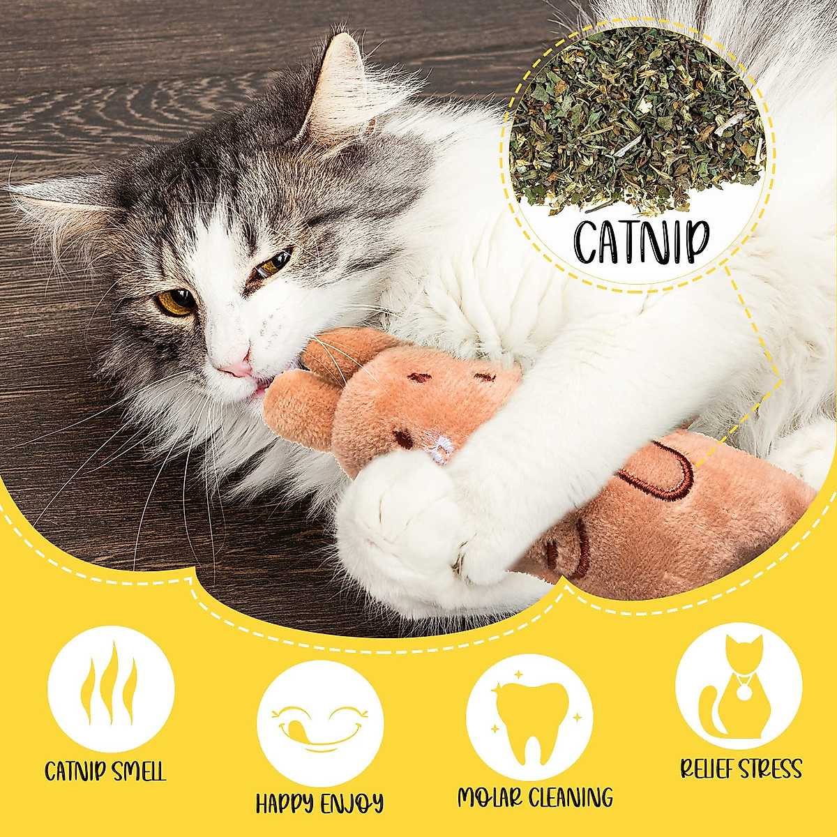 Jadive 50 Pcs Catnip Toys for Indoor Cat Plush Cats Toys Bulk Interactive Catnip Filled Kitten Toys Cat Chew Toy Pet Cats Supplies