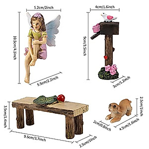 Fairy Garden Accessories Kit Fairy Garden Miniatures Fairies for Fairy Garden Outdoor Mini Fairy Garden Accessories Fairy Garden Mailbox with Miniature Bench and Mini Dogs