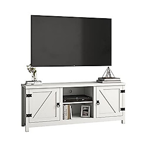 Panana Modern Farmhouse TV Stand for 65 inch TV, Entertainment Center with Storage and Open Shelves, Wood TV Stands TV Table Stand for Living Room, Bedroom (White, for 32"-65" TV)