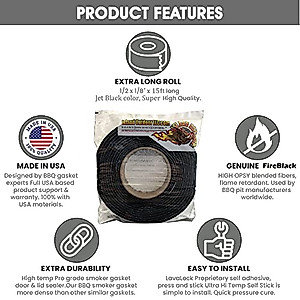 3/4" x 1/8" Nomex High Temp Barbecue Grill Gasket Smoker Pit Seal, self Stick Black