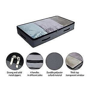 AMJ Foldable Underbed Bags - Pack of 2, Transparent Zip Lid Under Bed Storage Bags for Bedroom Wardrobe, Washable, Dark Gray