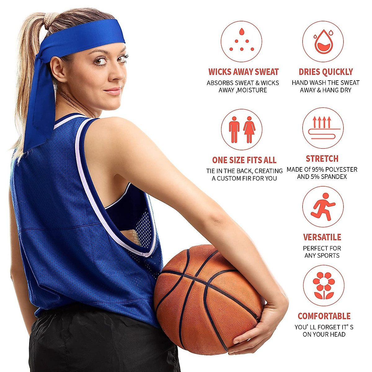 WILLBOND 12 Pieces Unisex Tennis Tie Headband, Dry Head Tie Sport Tie Back Headband for Basketball, Running, Tennis, Karate, Athletics (Blue, Black)