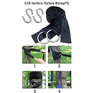 2 Person 661lb Capacity Double Hammock with Two Anti Roll Balance Beam and Sturdy Nylon Tree Straps for Outdoor Indoor Patio Garden Backyard Backpacking Travel Beach Blue & White