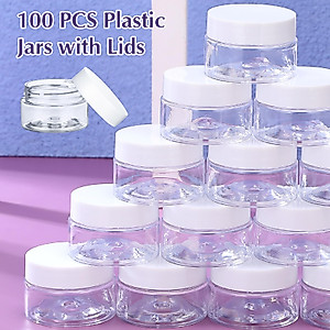 SATINIOR 100 Pcs Plastic Jars with Lids Small Containers Lids Wide Mouth Small Plastic Containers for Lotion Cream Rhinestones Body Butters Travel Storage(1 oz,Clear with White Lid)