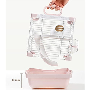 Misyue Dwarf Hamster Travel Portable Carrier Cage 2-Floors Syrian Hamster Home House Rodent Habitat Cage for Dwarf Hamster,Ferrets, Gerbil(Light Pink)