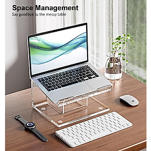 FUCDTEFC Acrylic Laptop Stand for Desk, Laptop Riser Tray for 13.3 14 15.6 Inch Clear Laptop Holder, Computer Stand for Laptop Compatible with MacBook, MacBook Pro, Dell, Lenovo, HP, Samsung