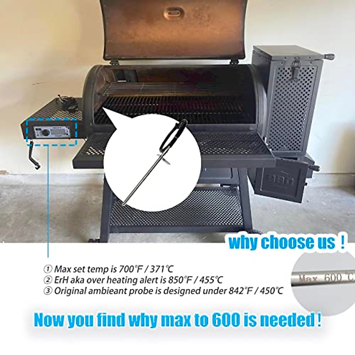 Replacement Temperature Sensor for The Char-Griller Gravity Fed 980 Charcoal Grill, Temperature Resistance Up to 1112°F, Imported Pt1000 Resistor