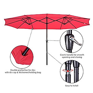 Yescom 14' Double-sided Twin Patio Umbrella Sun Shade UV30+ Water Fade Resistant Crank Outdoor Garden Market Red