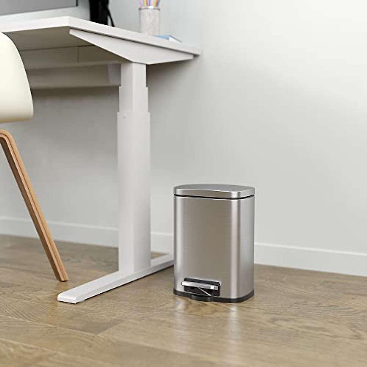 iTouchless SoftStep 1.32 Gallon Small Bathroom Stainless Steel Step Trash Can, 5 Liter Pedal Bin, Removable Inner Bucket, Soft and Silent Open and Close