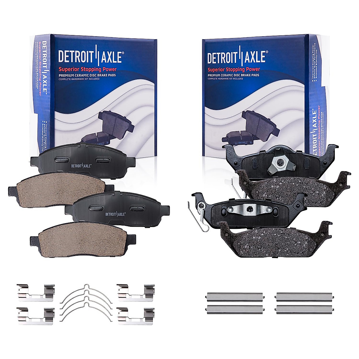 Detroit Axle - Brake Pads for 2004-2008 Ford F-150 Lincoln Mark LT, Ceramic Brake Pads w/Hardware Front & Rear 2005 2006 2007 Replacement Brakes