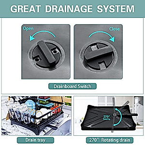 Large Dish Drying Rack with Drainboard, 2 Tier Dish Drainers with Controllable Drainage for Kitchen Counter, with Pot lid Holder, Utensil Holder, Cup Holder, Cutting Board Holder and Extra Hooks