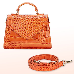 FAMYPAL Small Crossbody Shoulder Bags for Women, Trendy Mini Purse for Phone, Womens Top Handle Handbags, Vegan Leather, Orange