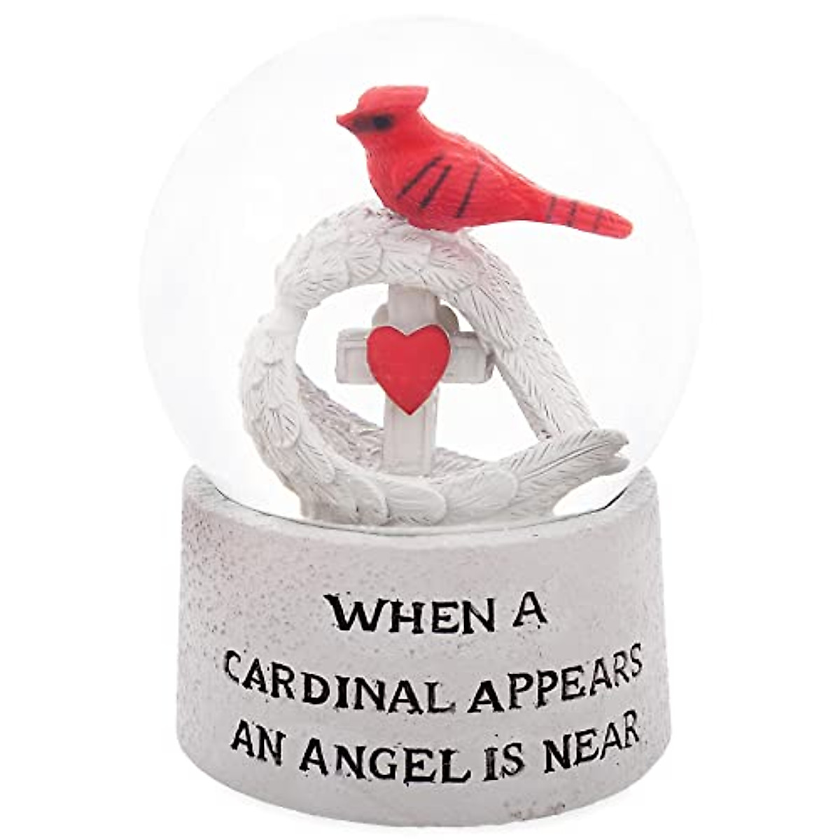 Elanze Designs Cardinal Bereavement Grief Loss When A Cardinal Appears an Angel is Near Cross Wings Bird Comfort Funeral 100MM Musical Glitter Snow Globe Plays Tune Amazing Grace