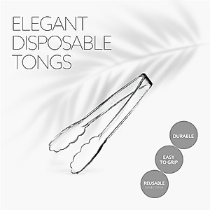 [Clear Tongs 7.5'' Inches] Plasticpro 7.5'' Serving Tongs Heavy Duty Reusable Kitchen and BBQ Clear Serving Tong for party's, Caterings, Events, Buffet, Weddings, And every Day use Pack of 12