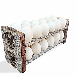 Rockin' Wood Egg Holder Tray- Countertop Stackable Egg Rack For Fresh Eggs - Made in the USA with real rustic reclaimed wood - egg sorter - wood egg tray (Single Tray)
