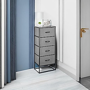 mDesign Tall, Vertical 4-Drawer Dresser Storage Tower - Sturdy Steel Frame, Easy Pull Fabric Bins/Wood Handles - Organizer Unit for Bedroom, Hallway, Entryway, Closets - Charcoal Gray
