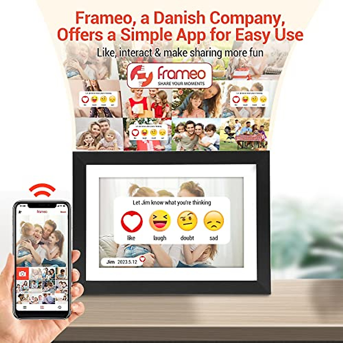 FRAMEO 10.1 Inch Digital Picture Frame WiFi IPS Touch Screen Wood Photo Frame Display, HD 1280x800 with 16GB Storage Auto-Rotate Easy Setup-Gift for Friends Family Share Moments Instantly