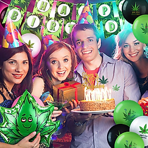85 Pcs Weed Party Supplies Weed Themed Birthday Party Decorations Including Pot Leaves Birthday Banners Weed Shape Foil Balloon Weed CakeToppers Balloons Stickers for Adults Cannabis Birthday Party