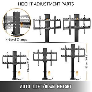 VEVOR Motorized TV Lift Stroke Length 35 Inches Motorized TV Mount Fit for 37-65 Inch TV Lift with Remote Control Height Adjustable 28.7-64.2 Inch,Load Capacity 130 Lbs