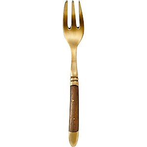 Keystone Cake Fork, Brass Catroly, Wood Handle, Gold, 0.6 x 0.8 x 5.1 inches (1.5 x 2 x 13 cm)