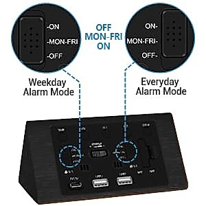 Kogonee Wooden Digital Alarm Clock, 0-100% Dimmer, 2 Alarm Settings, Weekday/Everyday Mode, 9 Mins Snooze, 12/24H, Temperature and Date Display for Office, Travel, Bedroom Alarm Clock (Black)