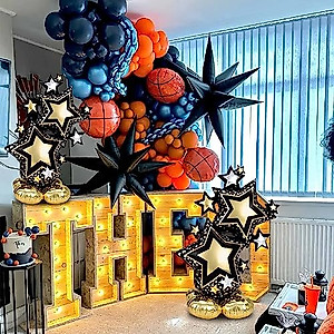 Black Gold Star Balloons, 2 Pcs Standing Foil Star Balloon, 32 Inch Thickened Large Mylar Star Balloons for Birthday Party Graduation Baby Shower Anniversary Engagement Bachelorette Decorations